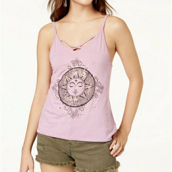 Rebellious One | Tops | Sun Metallic Graphic Tank Top | Poshmark